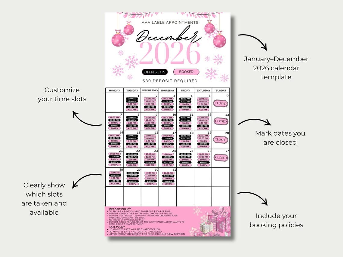Availability Canva Template Monthly Availability Appointments Weekly ...