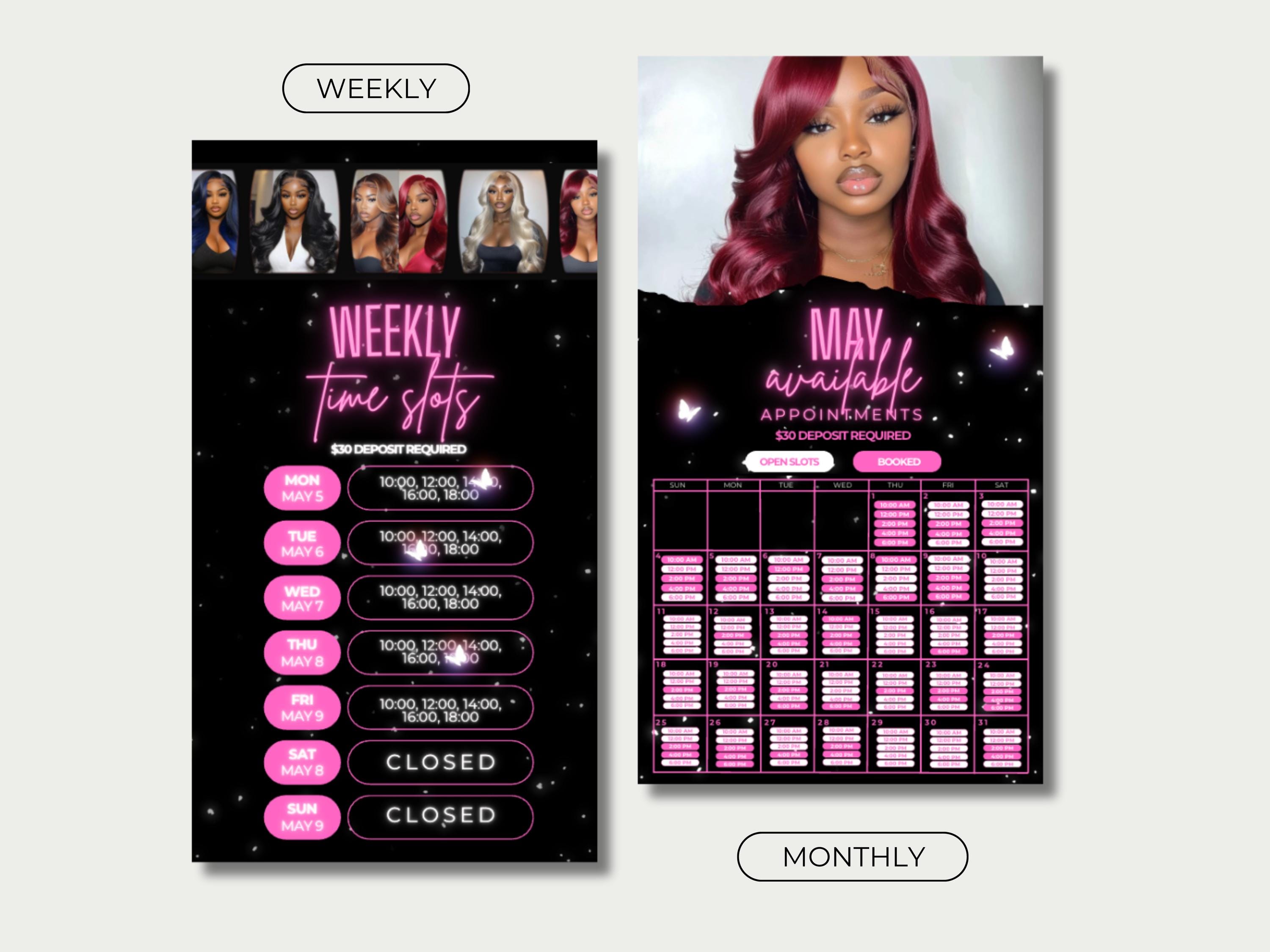 Weekly Available Appointments Template Monthly Availability Calendar ...