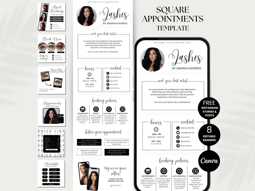 Lash Tech Square Appointments Template Lash Website Square Booking Lash ...