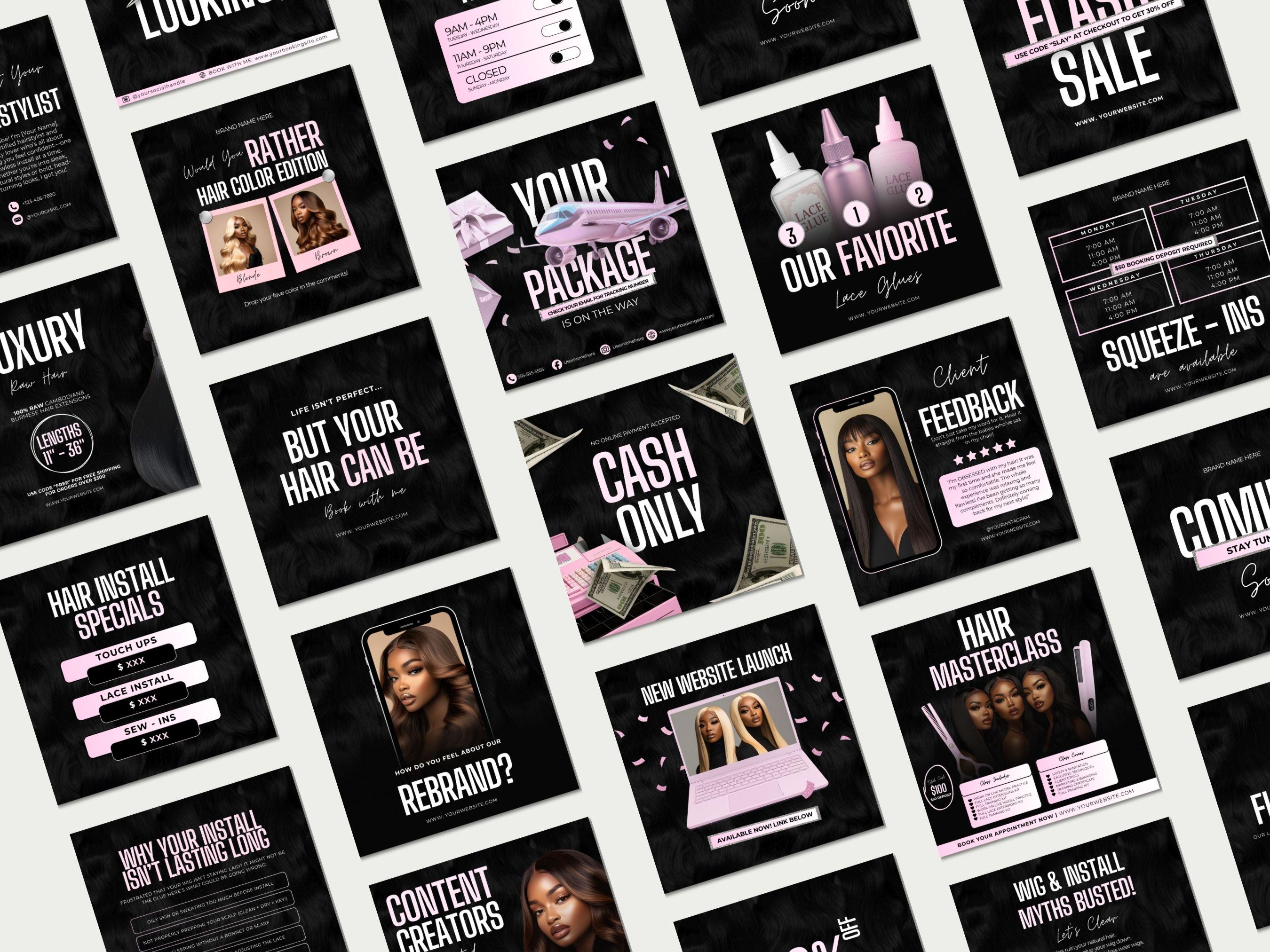 Hair Branding Kit Canva Hair Template Instagram Post Hair Wig Business ...