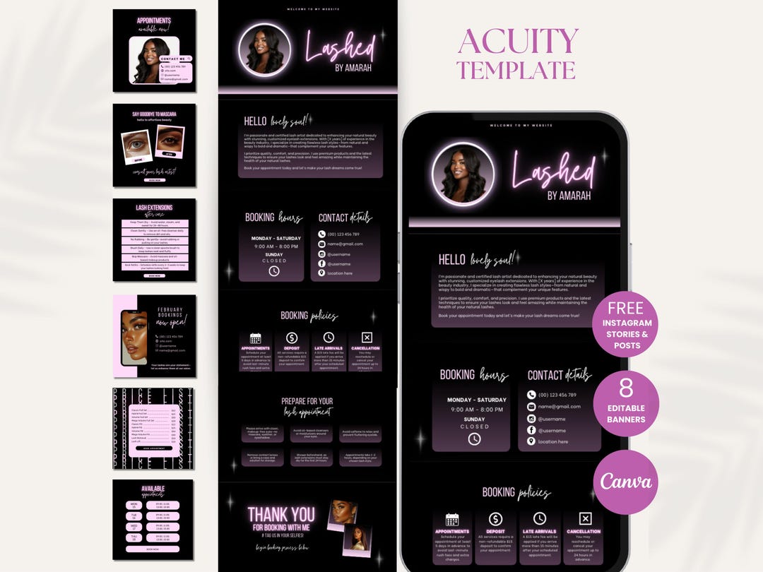 Acuity Lash Schedule Template Acuity Lash Tech Booking Site Canva ...