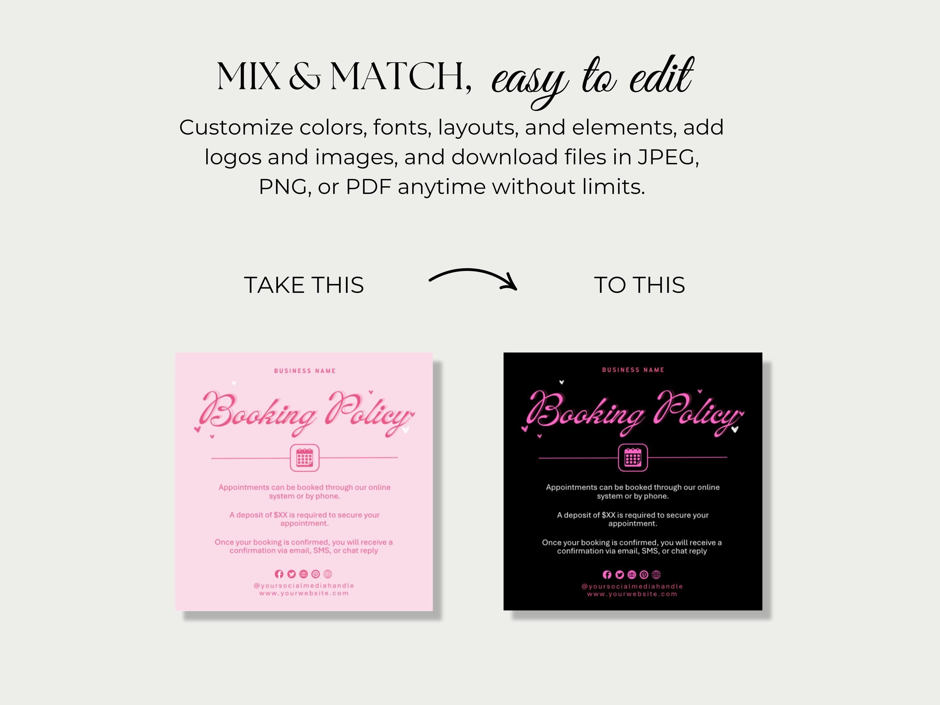 Booking Policy Template Instagram Booking Policies Template Hair ...