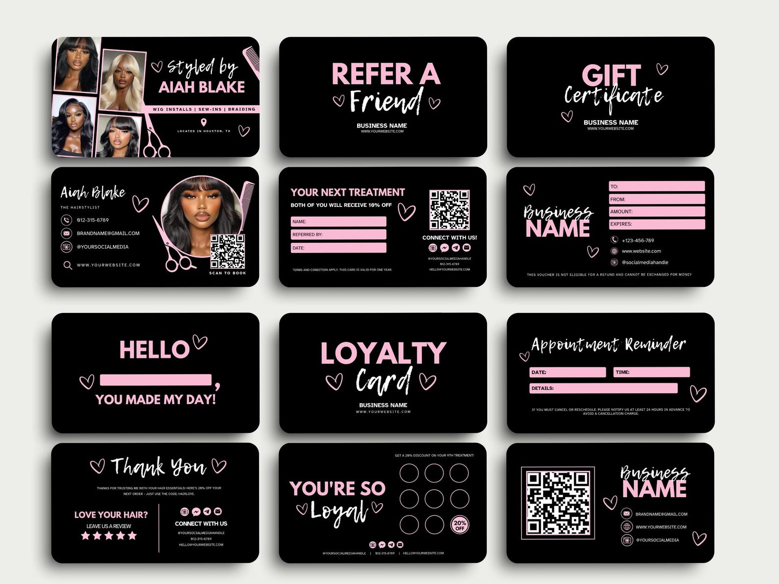 Canva Hair Card Beauty Business Card Template Hairstylist Branding ...