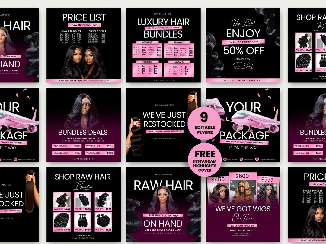 Hair Sales Flyer Hair Bundle Price List Hair Business Flyer Wig Install ...