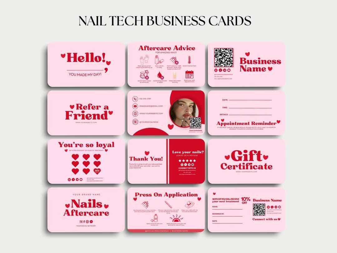 Nail Artist Business Card Nails Aftercare Template Nailtech Cards ...
