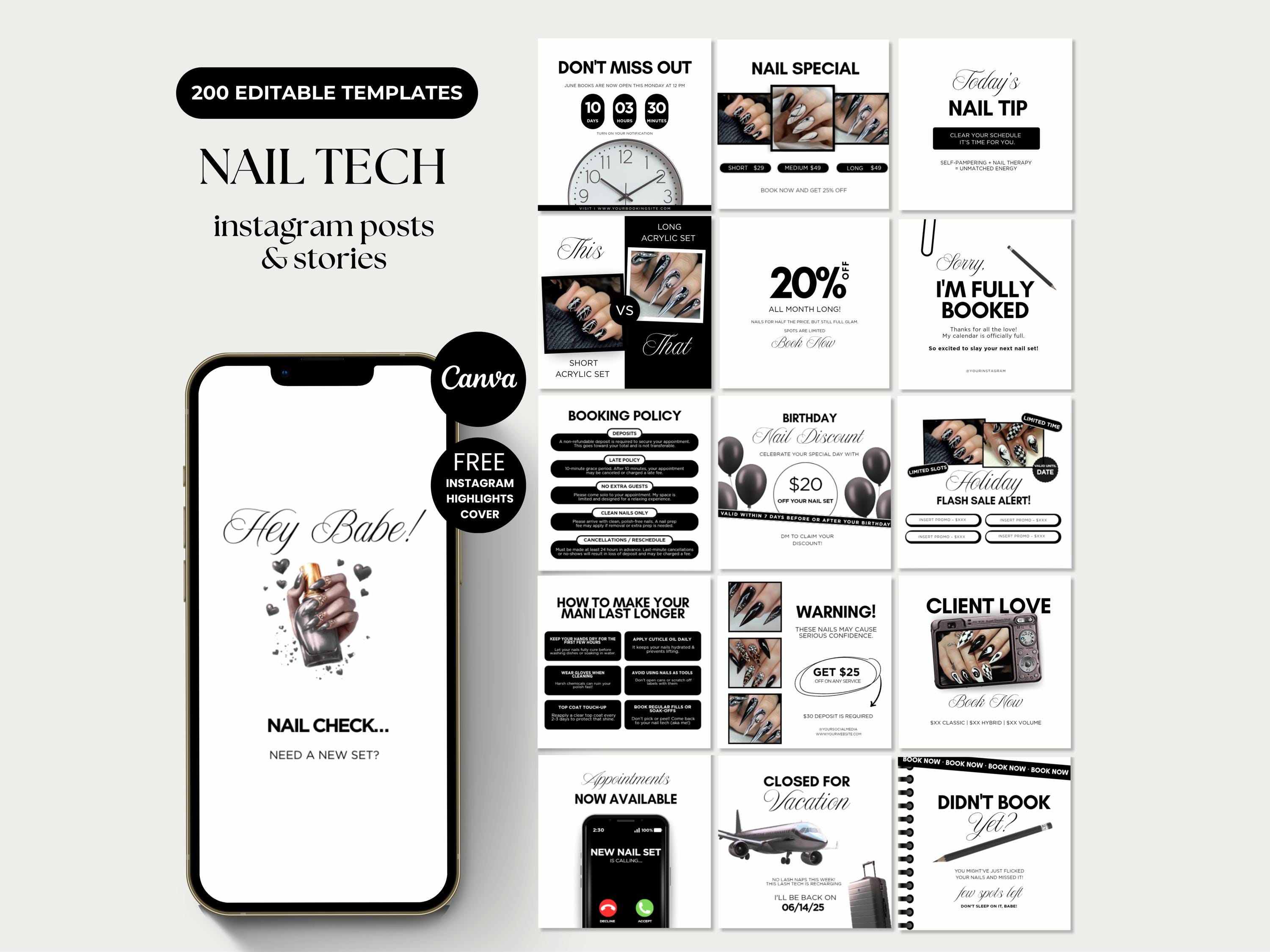 Nail Technician Instagram Templates Nail Tech Branding Social Media ...