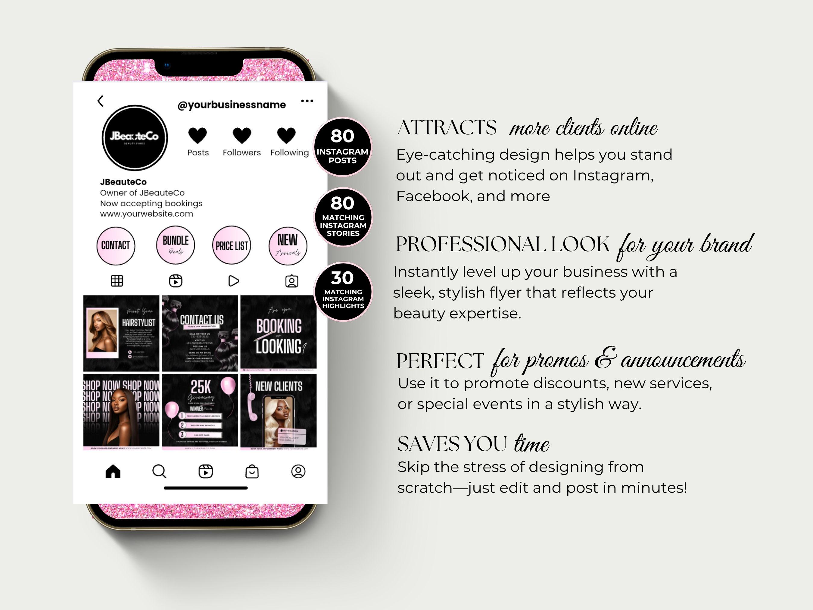 Hair Branding Kit Canva Hair Template Instagram Post Hair Wig Business ...