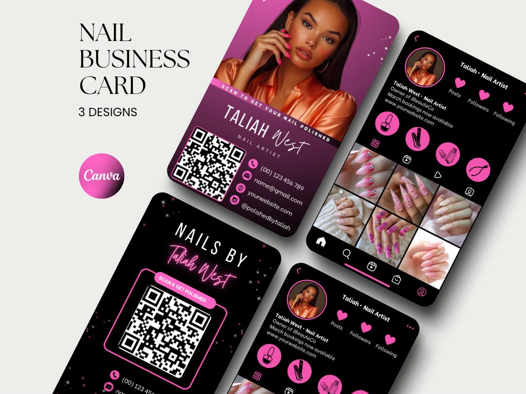 Nail Business Card Instagram QR Code Nail Tech Card Business Nails ...