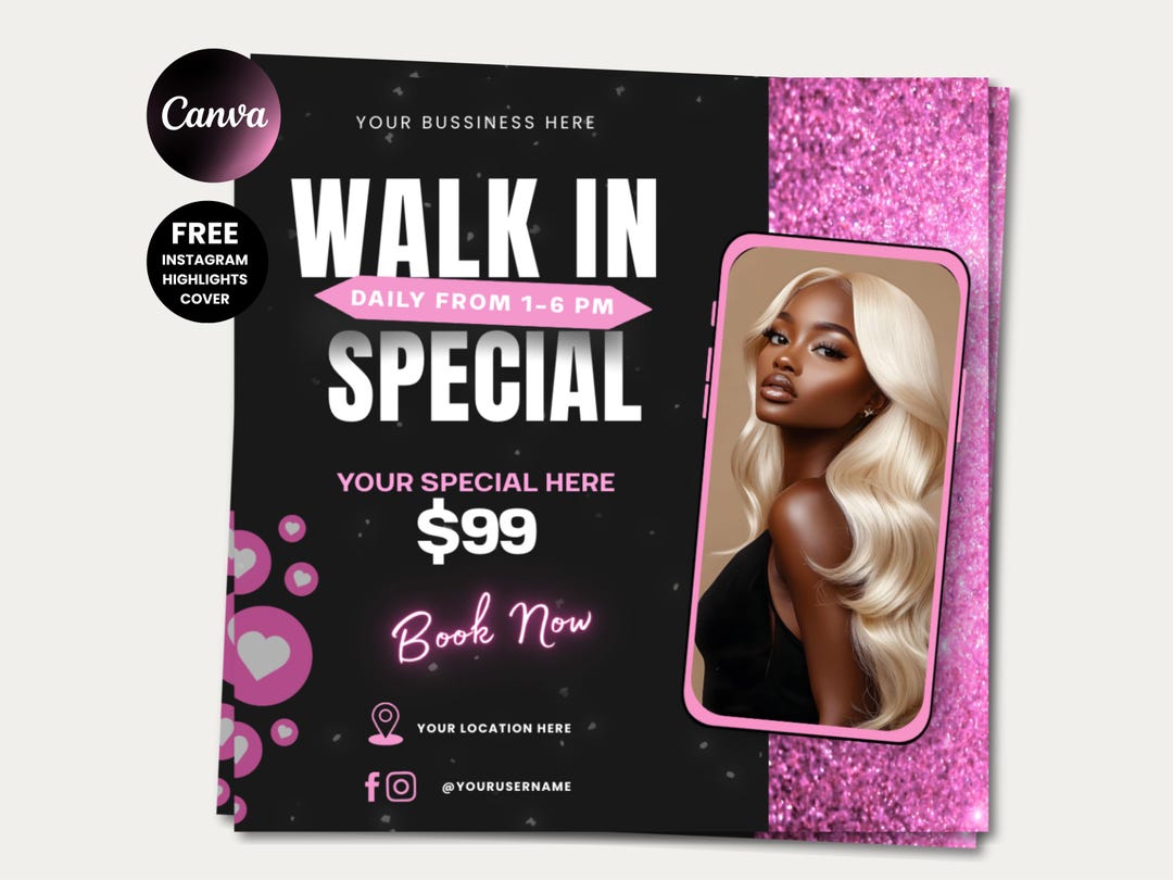 Walk Ins Flyer Hair New Client Booking Flyer Hair Appointment Book Now ...