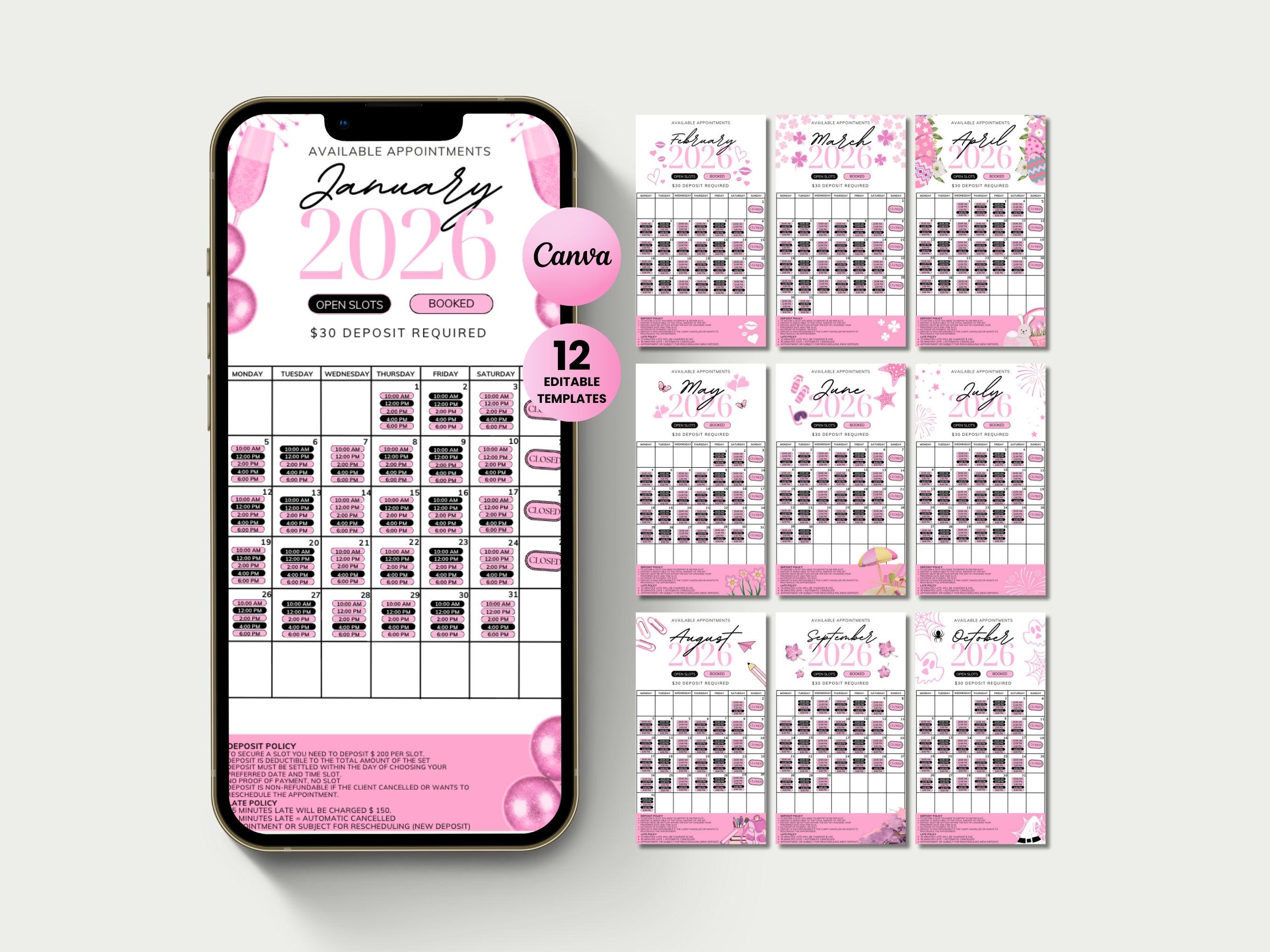 Availability Canva Template Monthly Availability Appointments Weekly ...