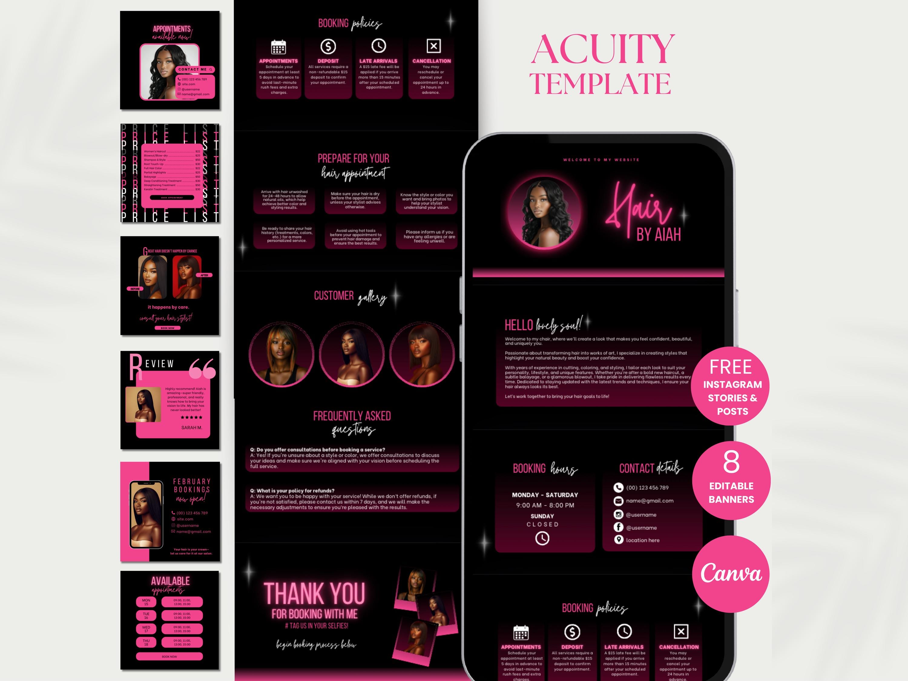Acuity Hair Stylist Booking Schedule Canva Acuity Scheduling Template ...