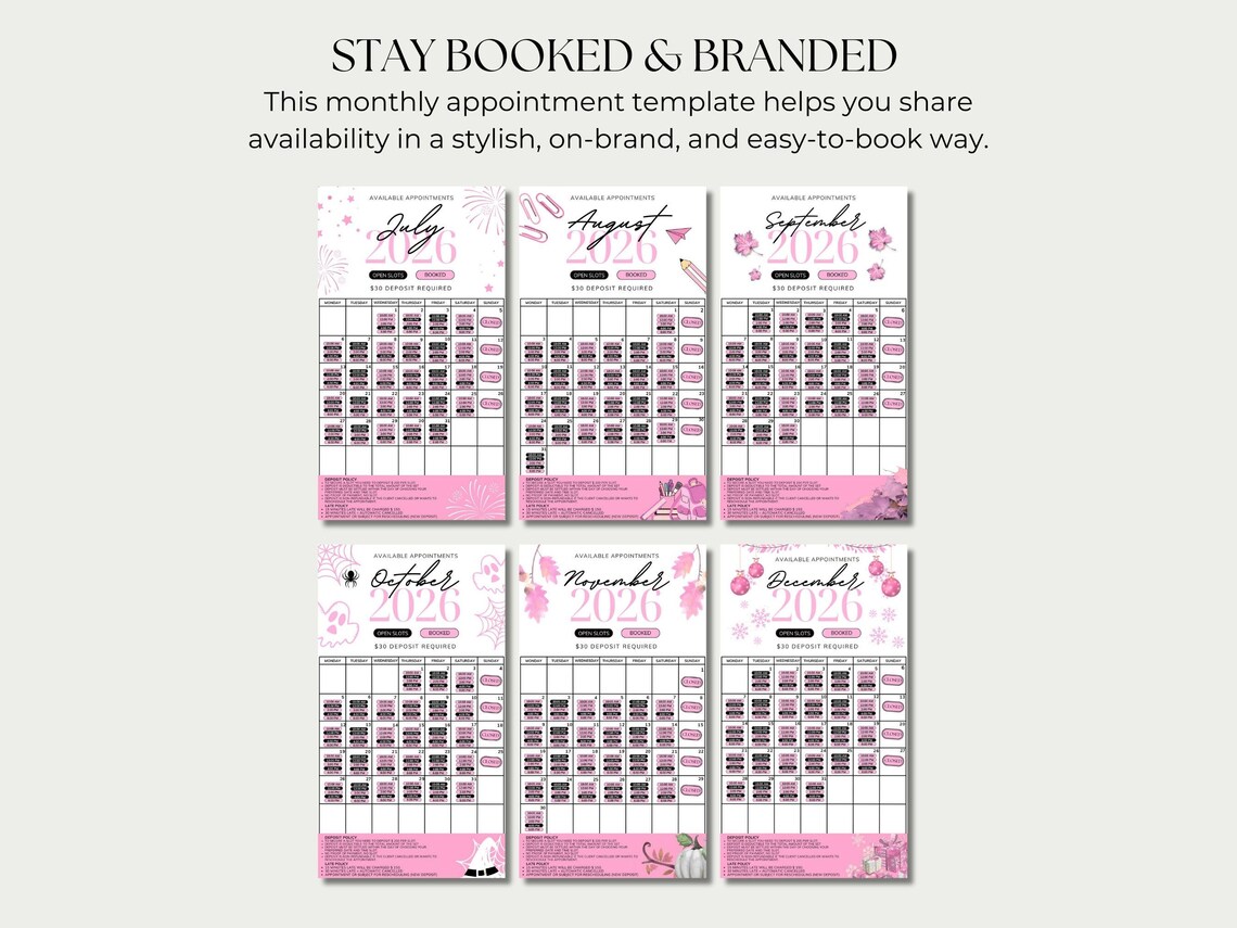 Availability Canva Template Monthly Availability Appointments Weekly ...