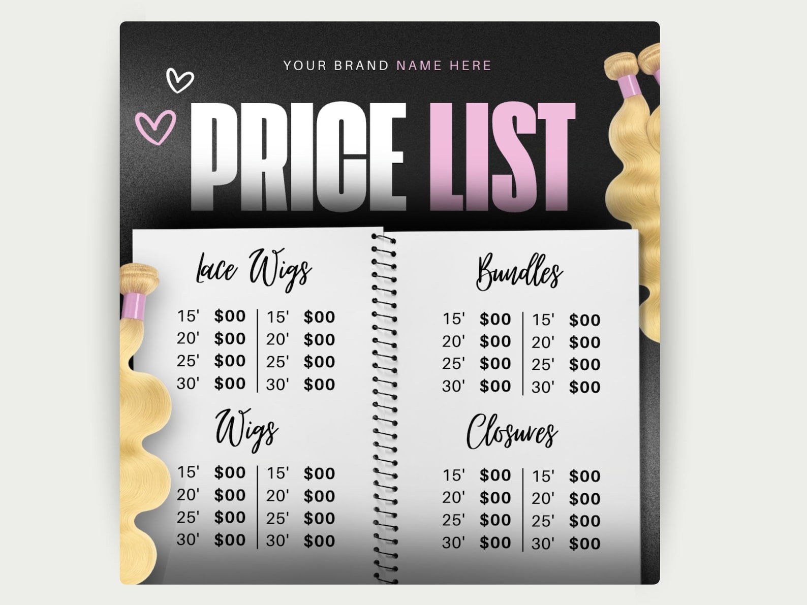 Hair Pricelist Beauty Salon Price List Hair Bundle Pricing Lists ...