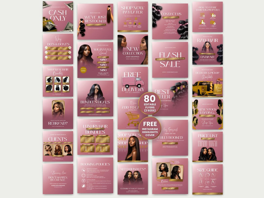 Hair Business Brand Kit Hair Luxury Hair Templates Hairstylist Posts ...