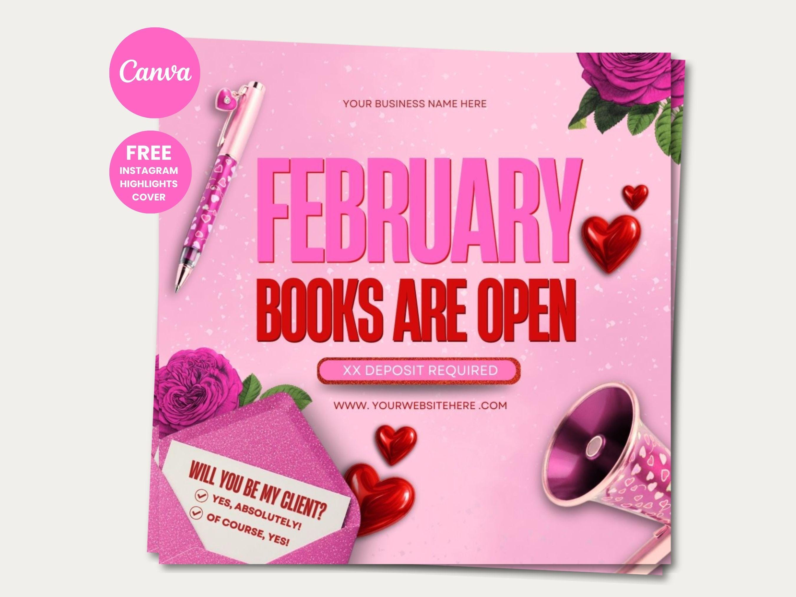 February Books Open Valentines Day Flyer February Hair Flyer Valentines ...