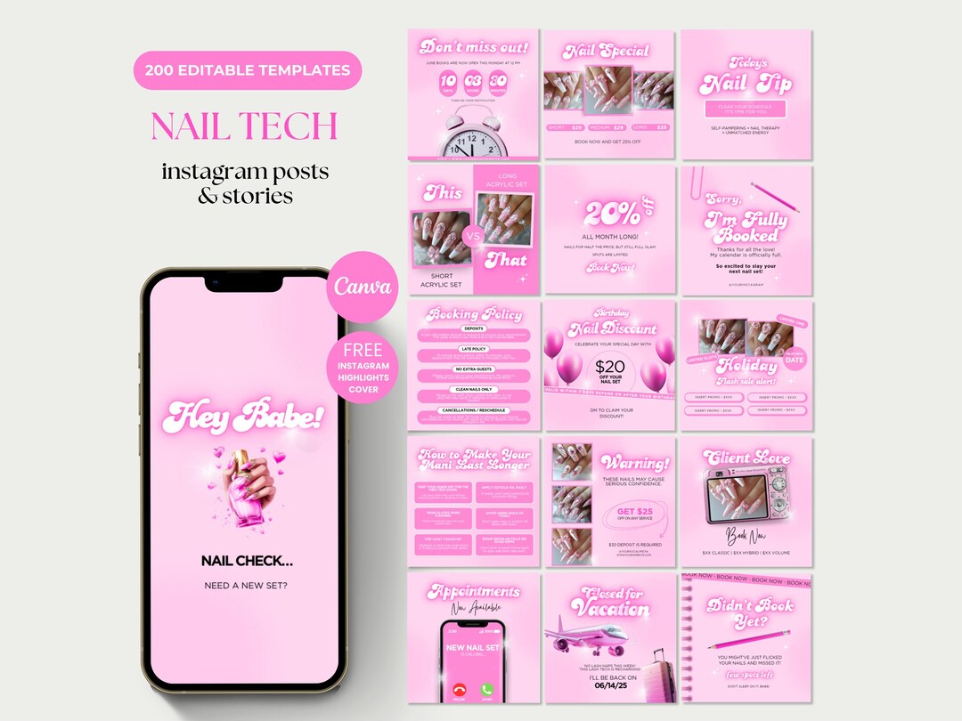 Nail Instagram Post Templates Nail Tech Social Media Nail Business ...