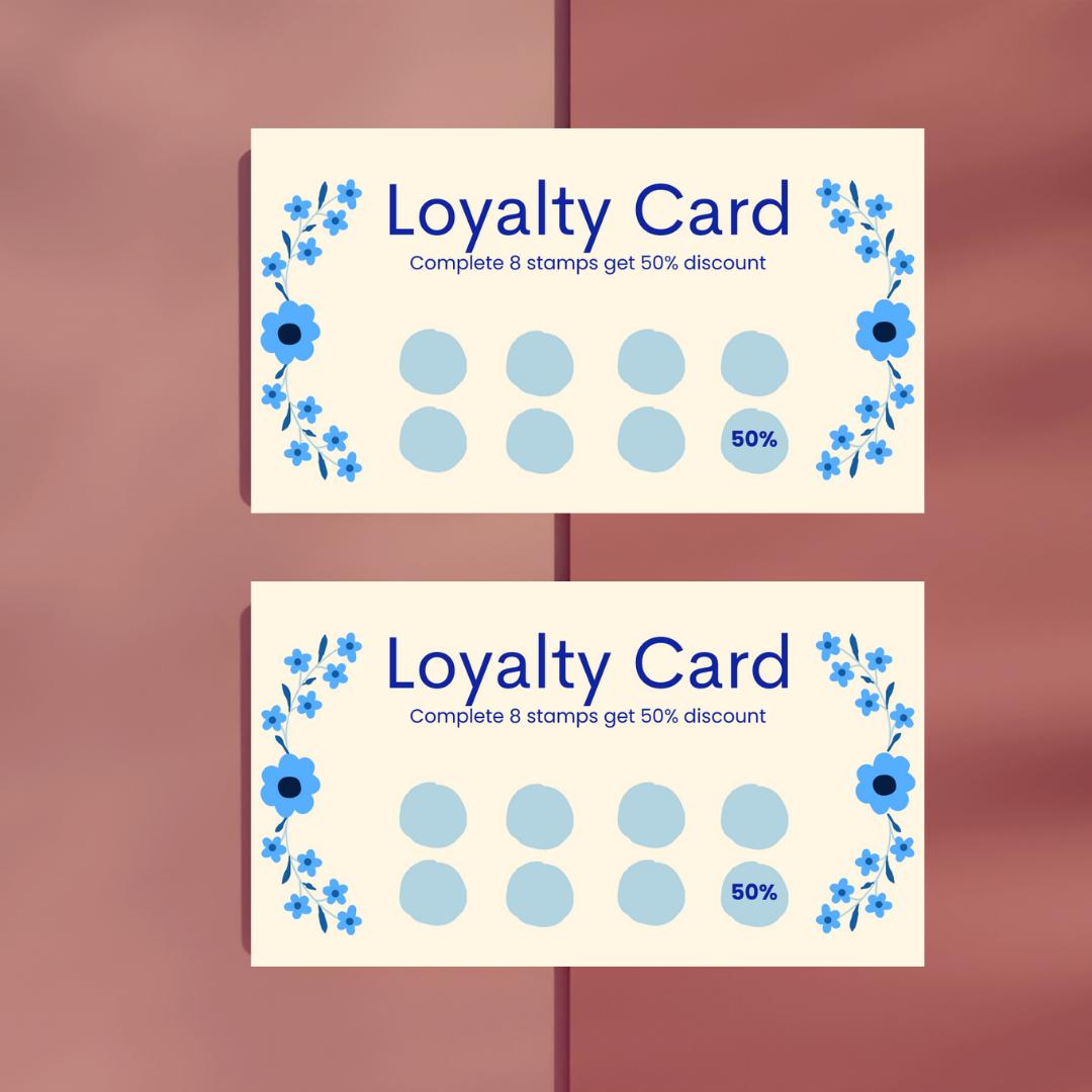 Editable Canva Loyalty Card Template With 50% Discount Reward Blue ...