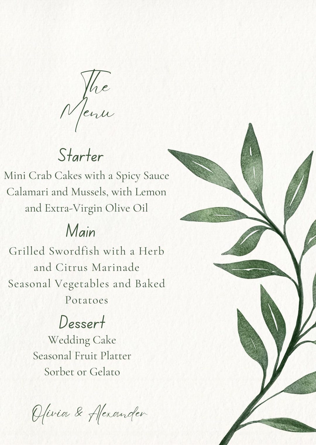 Elegant Greenery Wedding Menu Template | Editable Digital Wedding Menu ...