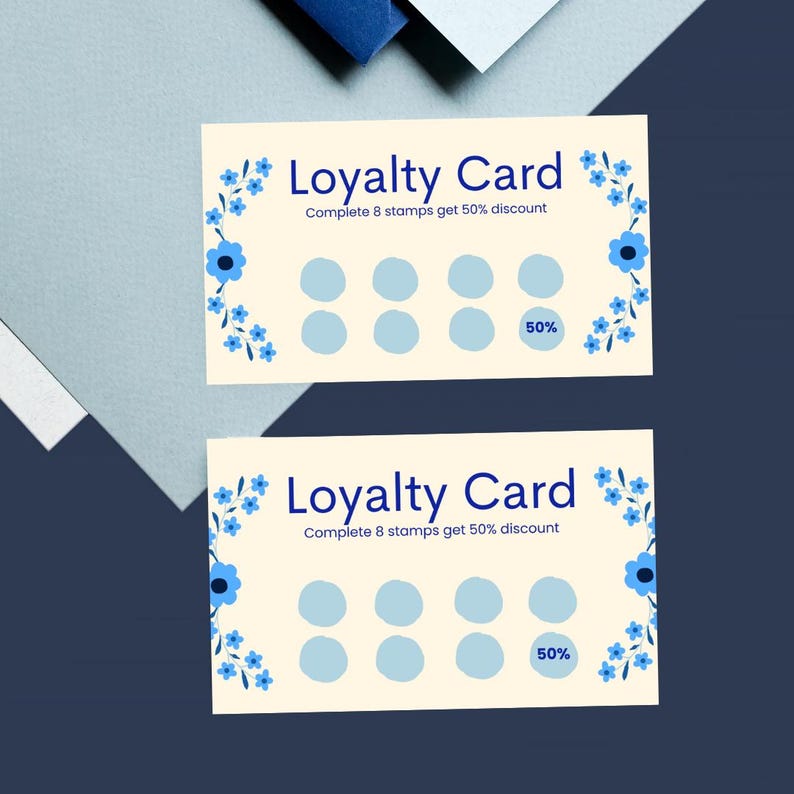 Editable Canva Loyalty Card Template With 50% Discount Reward Blue ...