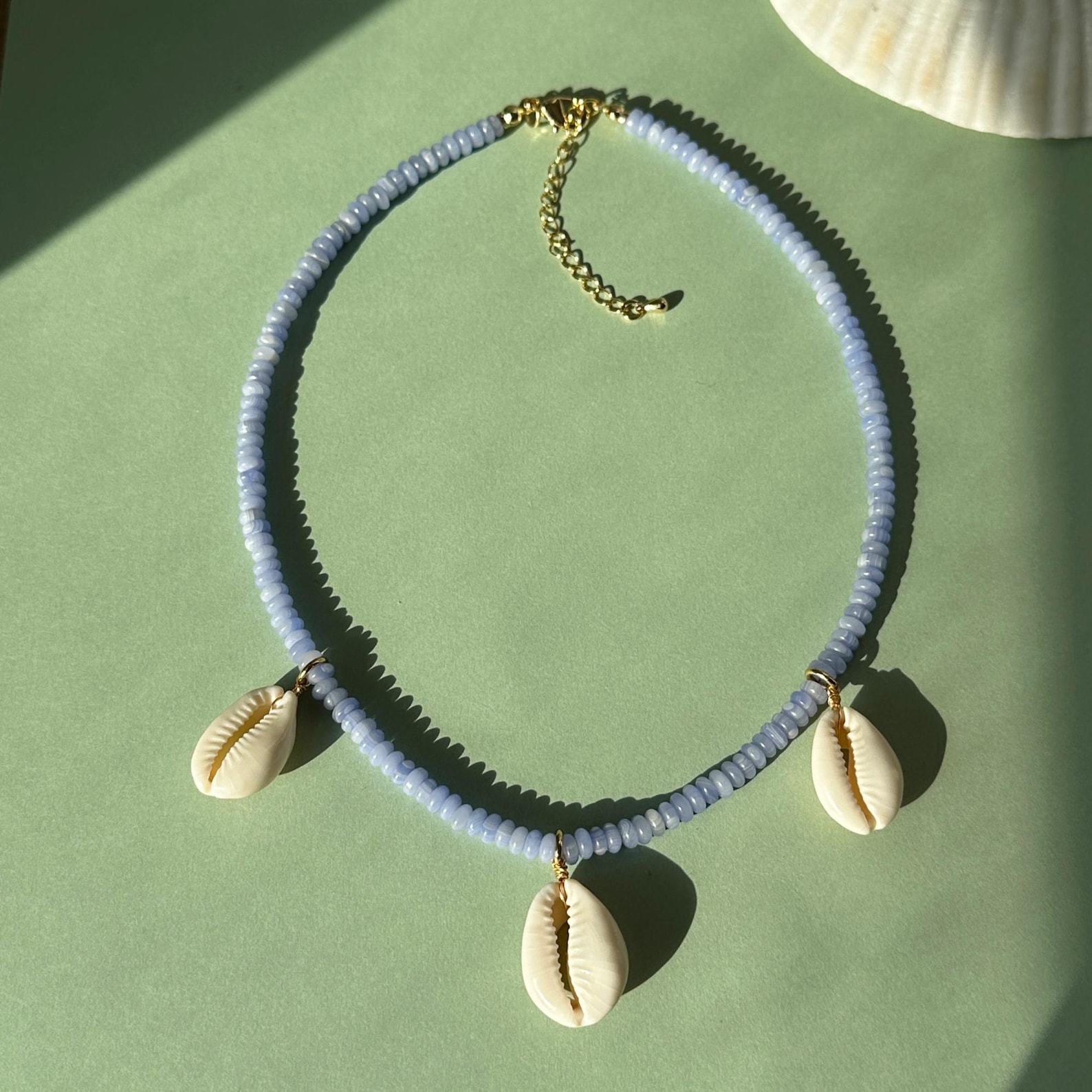 Natural Sea Shell Choker, Blue Marine Necklace, Natural Blue Agate ...