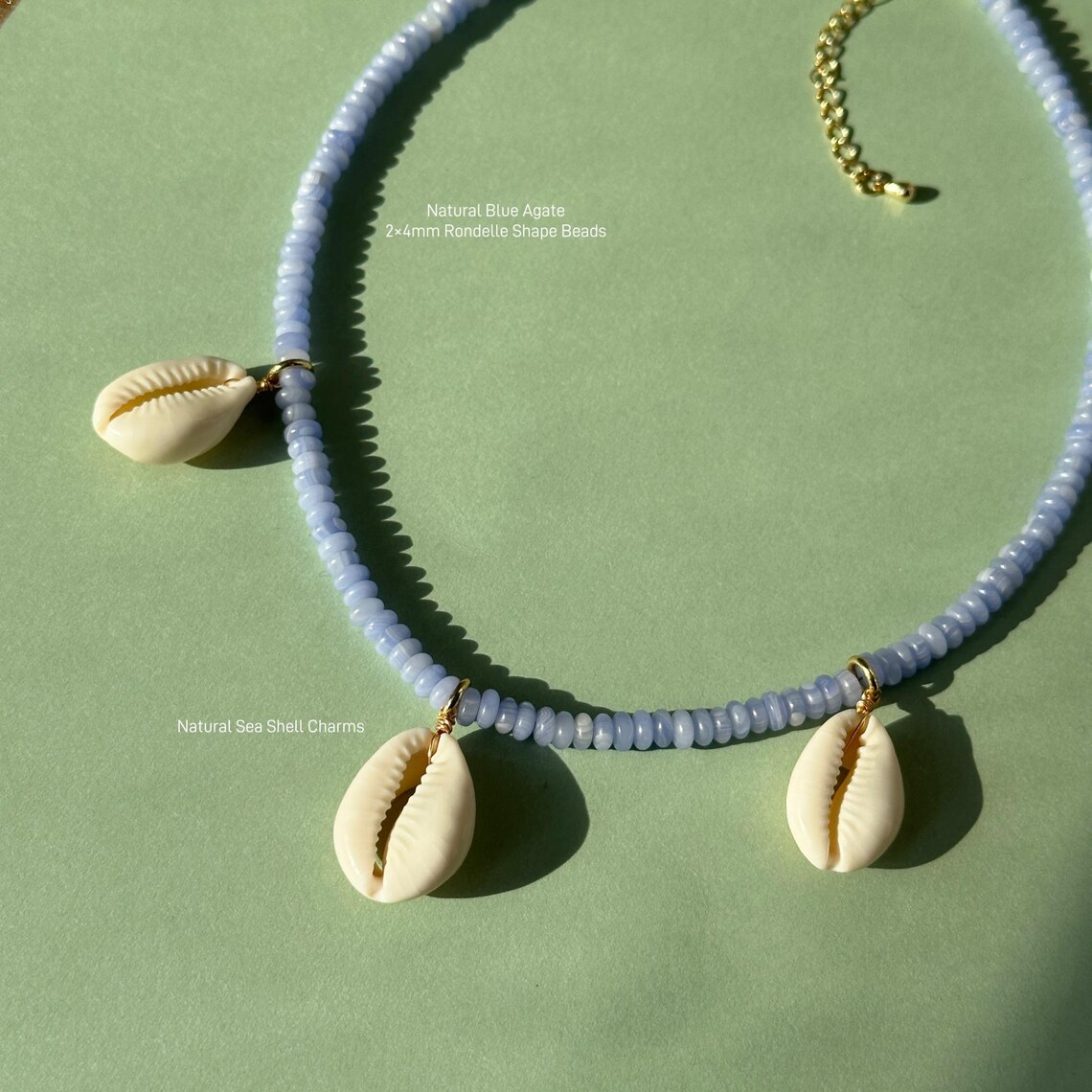 Natural Sea Shell Choker, Blue Marine Necklace, Natural Blue Agate ...