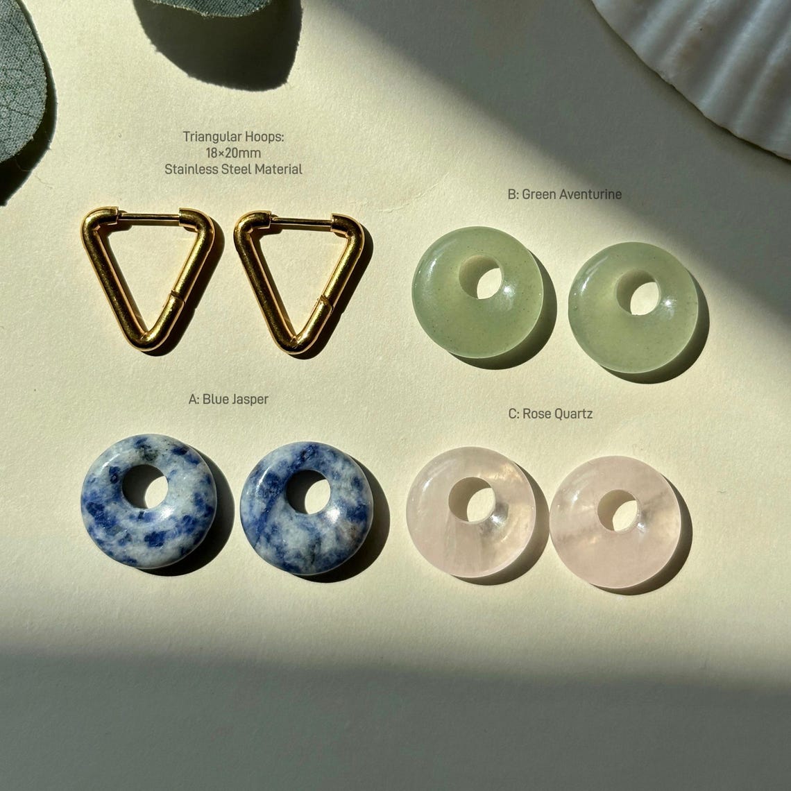 Natural Donut Stone Hoop Earrings, Stylish Triangular Earring Hoops ...