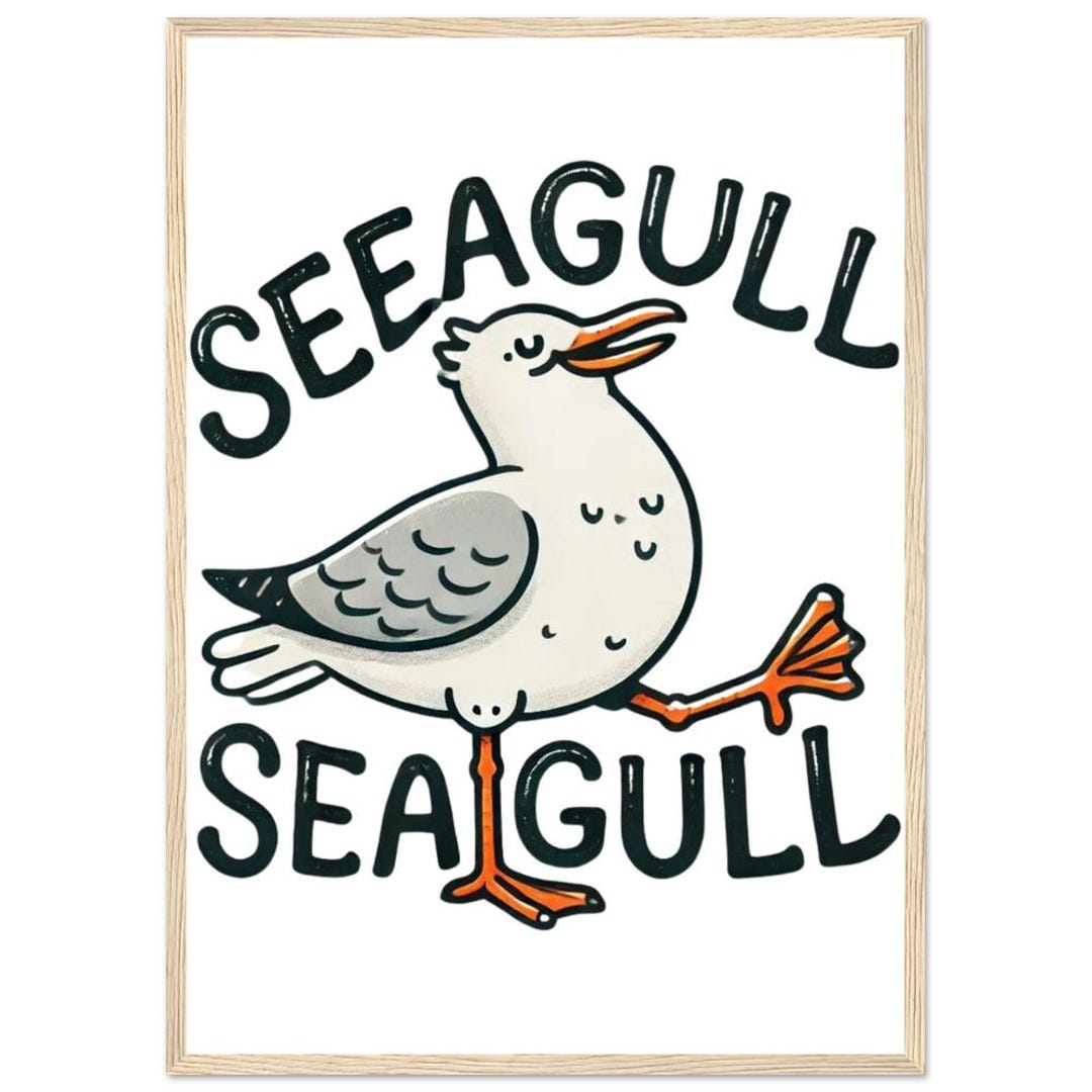 Funny Seagull Quote Poster Framed Wall Art Humorous Beach House Decor ...
