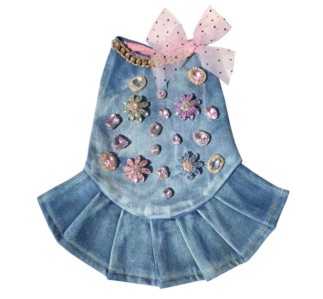 Diamonds Denim Dress, Dog Dress With Crystals, Denim Dog Dress, Denim ...