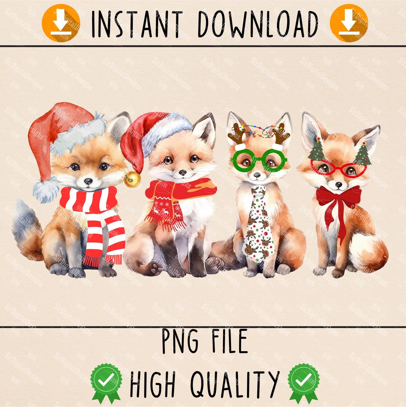Christmas Fox PNG, Cute Fox Xmas PNG T-shirt Design, Fox Lover ...