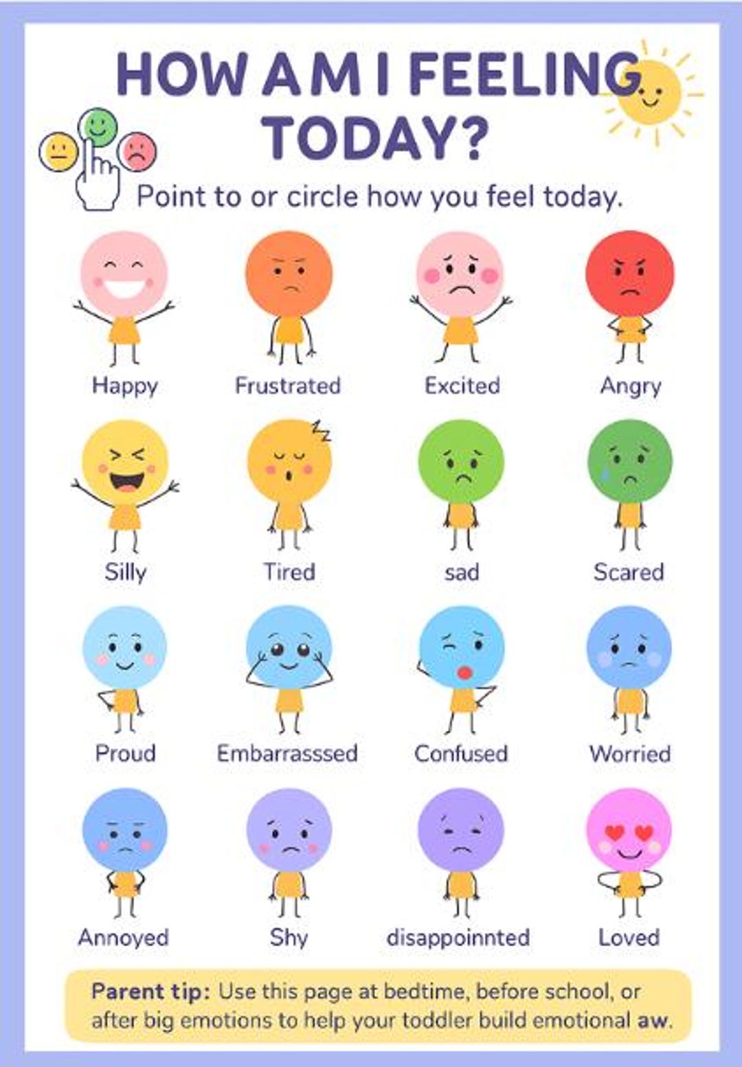 Feelings Chart for Toddler - Etsy