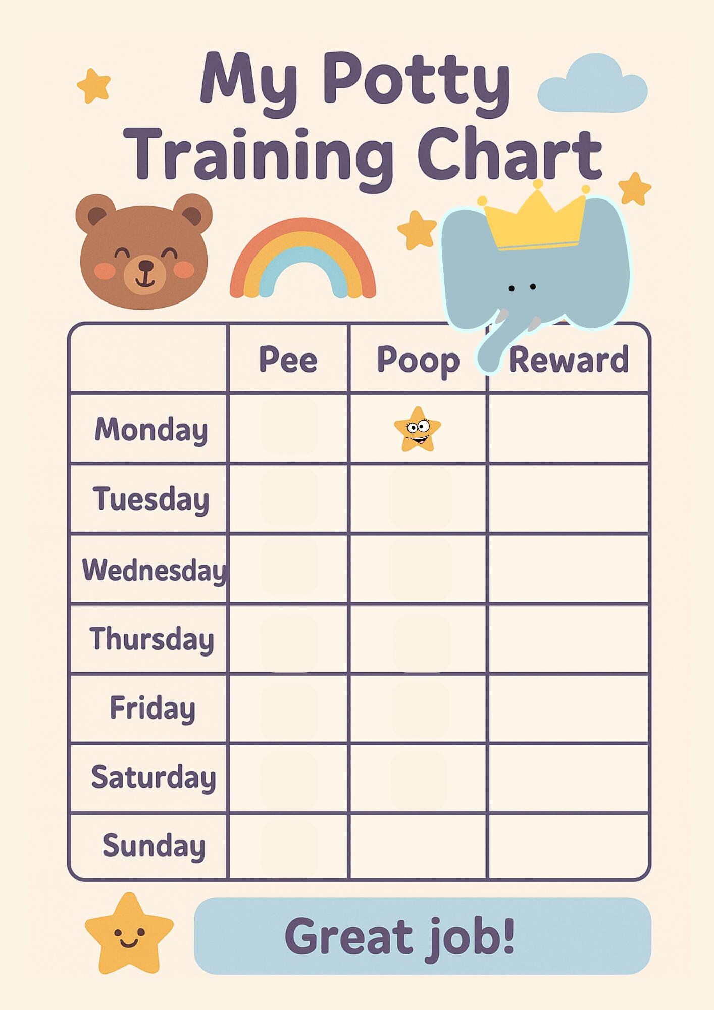 Potty Trainer Chart - Etsy