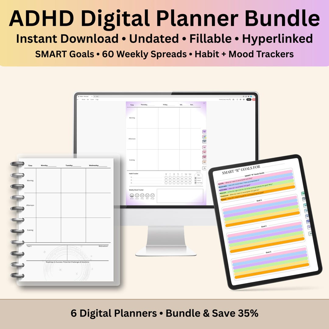 ADHD Digital Planner Bundle | Undated, Fillable, Weekly Layouts | for ...