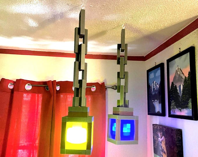 Minecraft Lantern | Blue or Yellow Pixel Lantern | Removable Lid ...