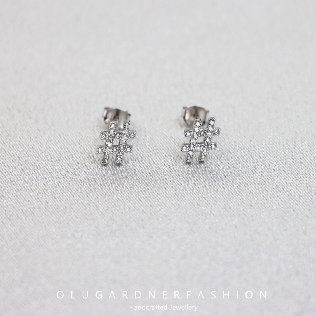 S925 Silver Symbol Stud Earrings for Women, Simple and Cute # Hashtag ...