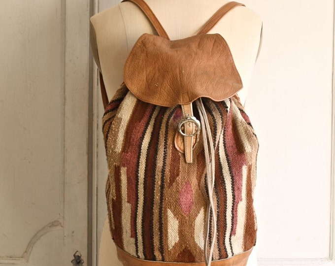 Southwest Blanket Backpack / Woven Wool Bucket Bag - Etsy