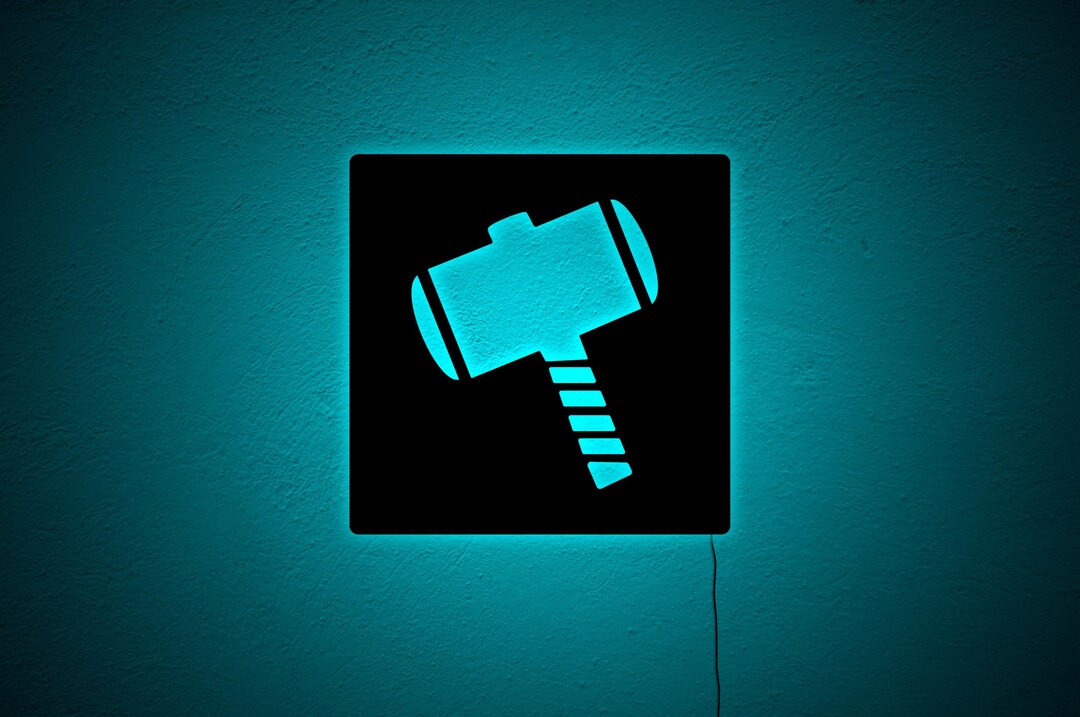 Marvel Thor Mjolnir Wall Decor, Thor Wood Wall Sign, Thor RGB Room ...