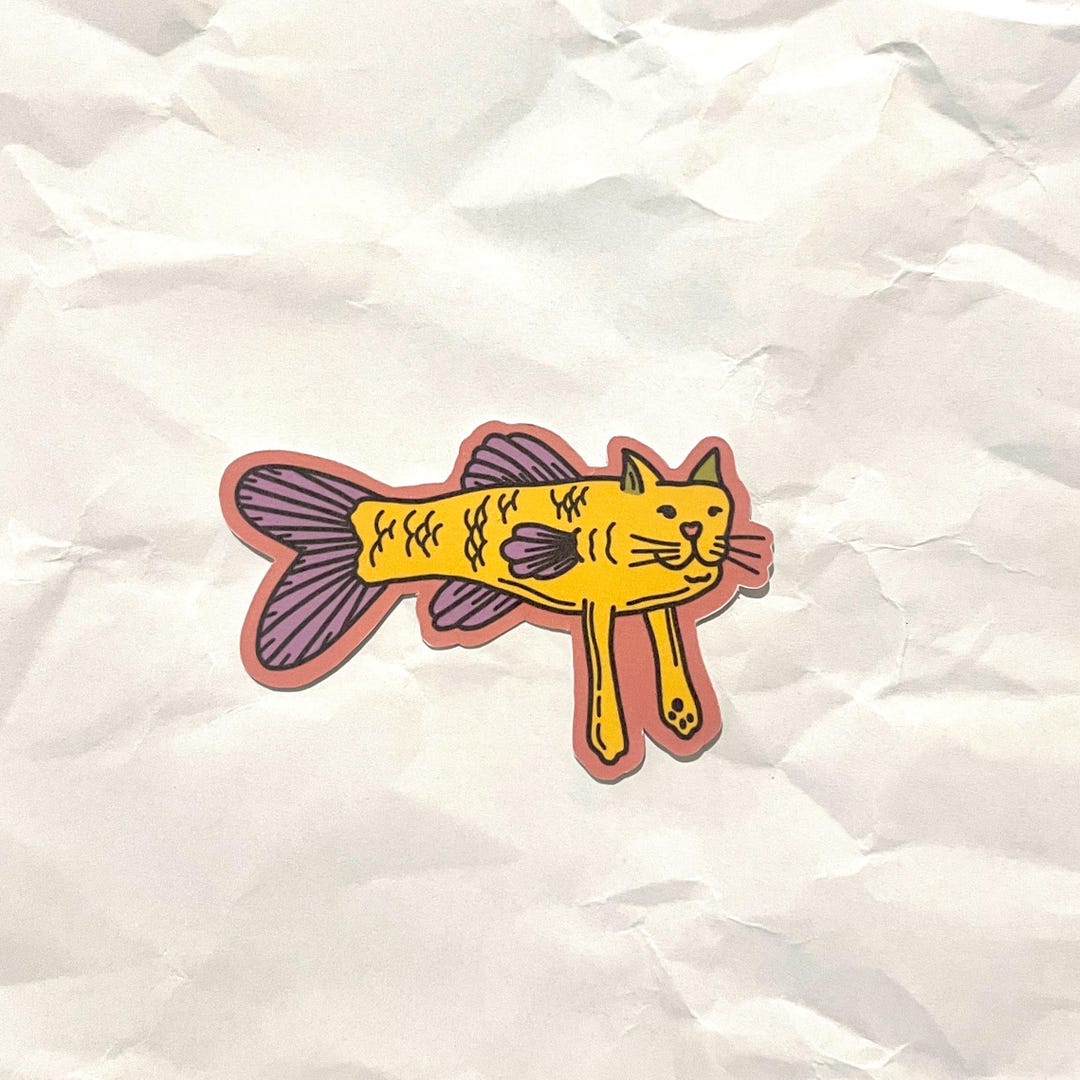 Catfish Sticker Weird Cat Hybrid Vinyl Sticker for Water Bottle Laptop ...