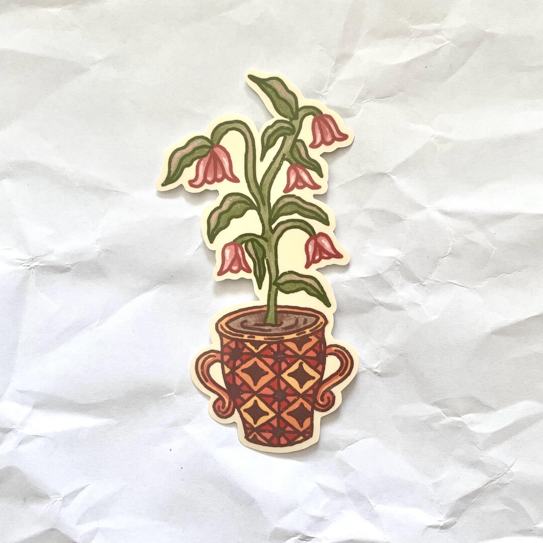 Folk Art Flower Pot Sticker Bellflower Decal Cottagecore Vinyl Sticker ...