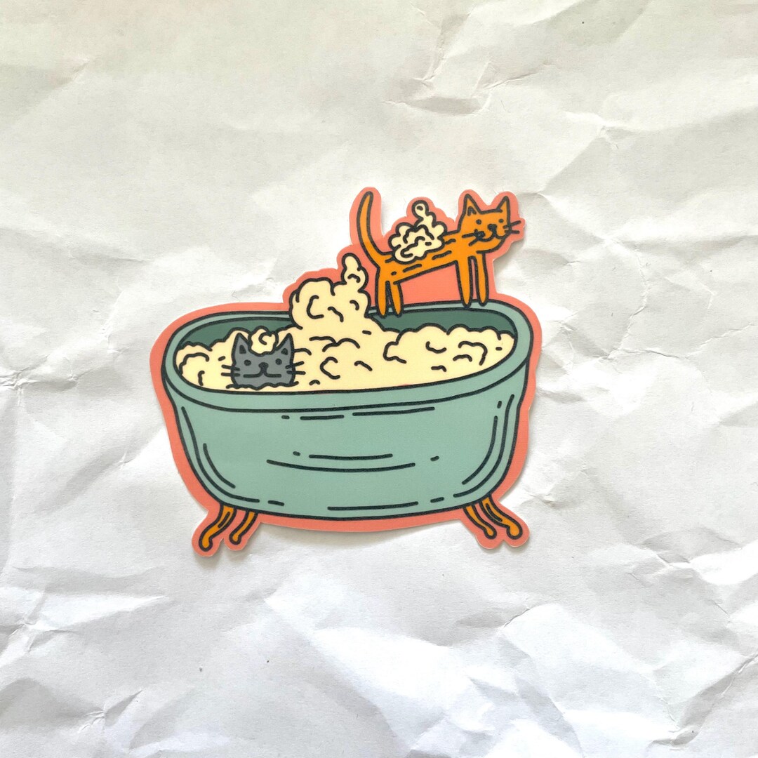 Cute Cat Bath Sticker Funny Bubble Bath Aesthetic Whimsical Bathtub ...