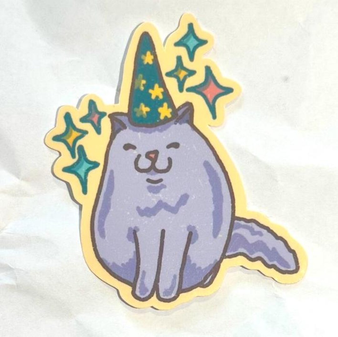 Wizard Cat Sticker: Magical Starry Hat Vinyl Decal - Etsy