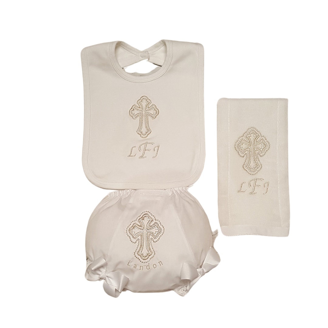 White and Silver Cross Personalized Christening Baptism Diaper Cover ...