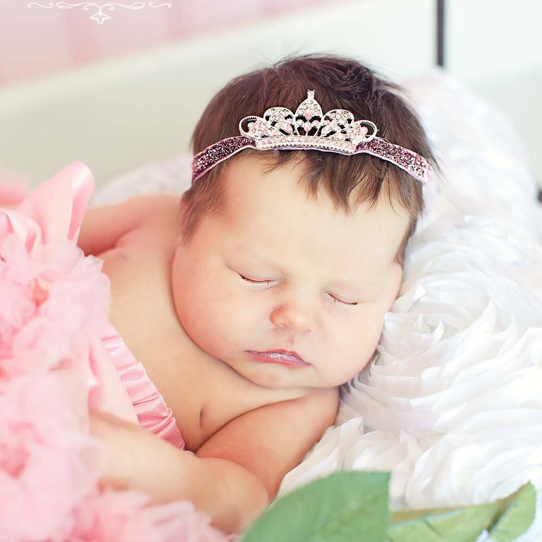 Pink Crystal & Pink Glitter Tiara Headband Preemie Infant Toddler Child ...