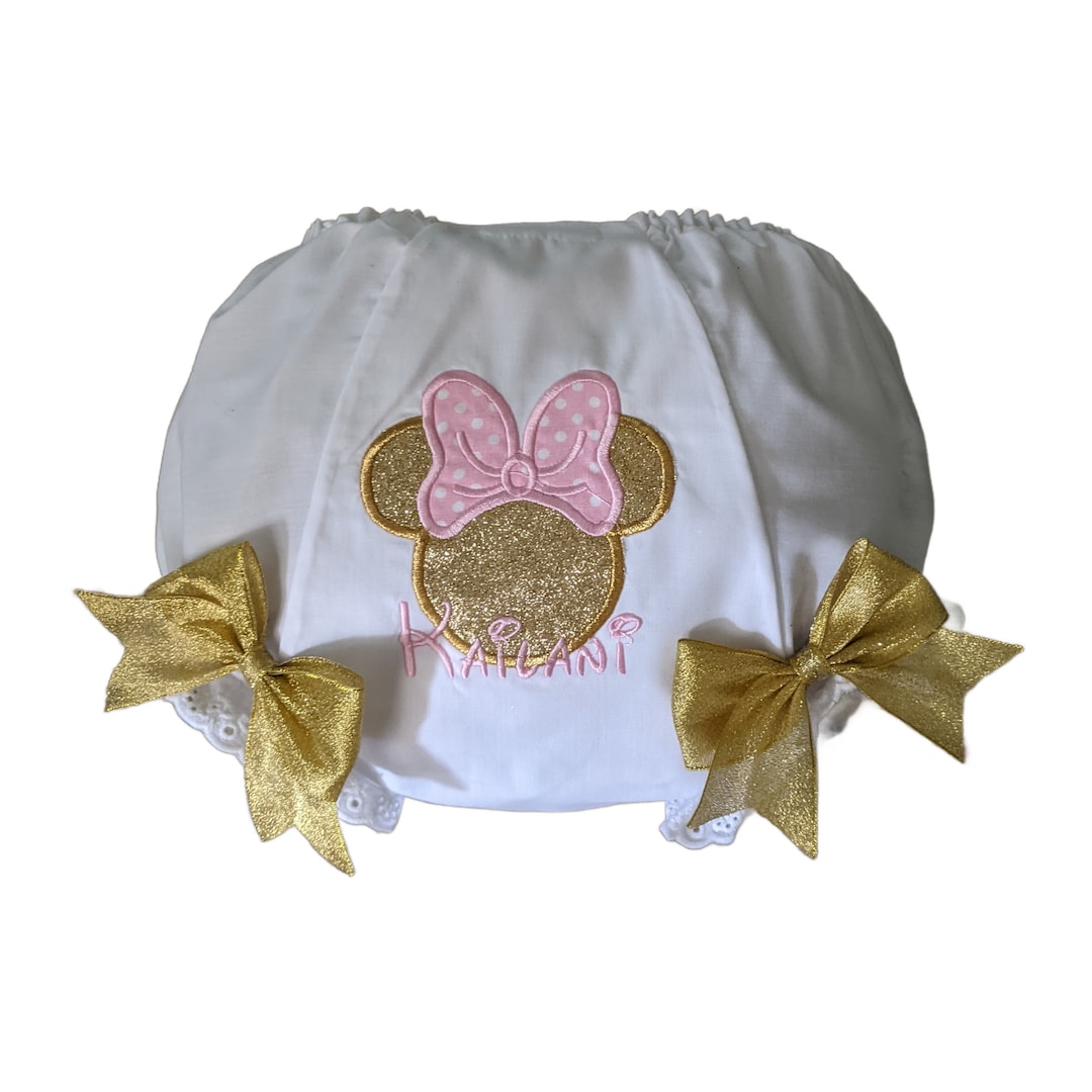 MINNIE MOUSE PERSONALIZED Diaper Cover Bloomers Gold Minnie Bow ...