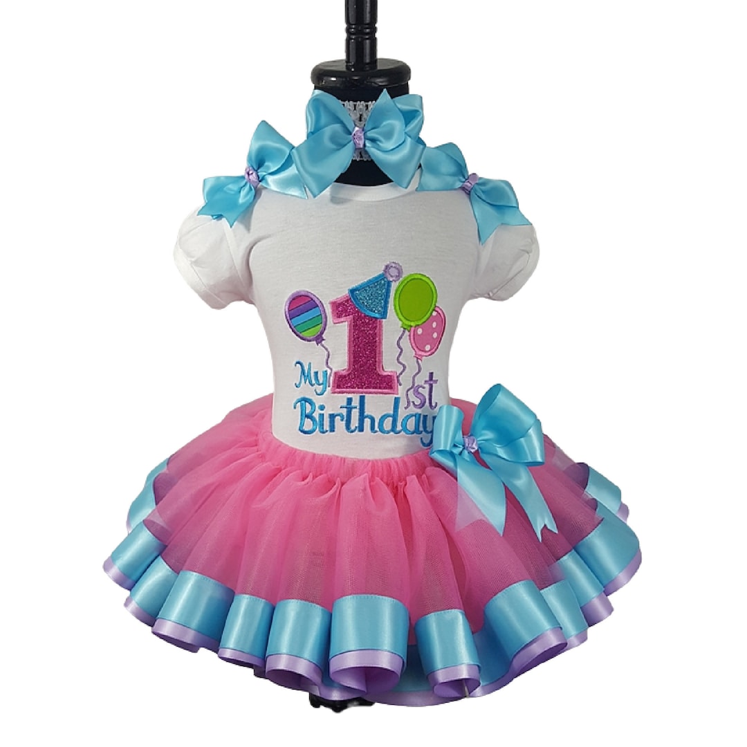 Balloon Bunch Birthday Hot Pink Turquoise Lavender Ribbon Tutu 3 Piece ...