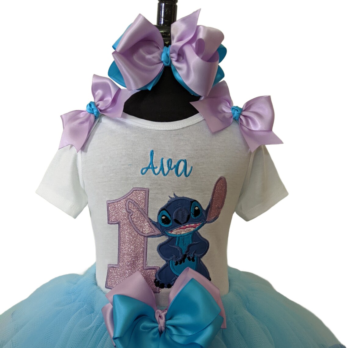 Stitch Personalized Birthday Ribbon Tutu Set Shirt Tutu Bows Headband ...