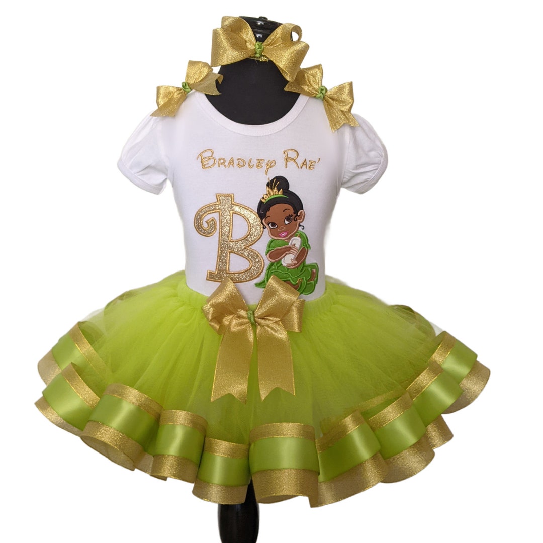 BABY Tiana Glitter Personalized Initial Name Birthday Green Gold Ribbon ...