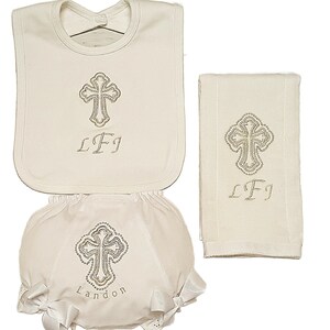 White and Silver Cross Personalized Christening Baptism Diaper Cover ...