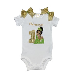 Tiana Glitter Personalized Birthday Green and Gold Ribbon Tutu Set ...