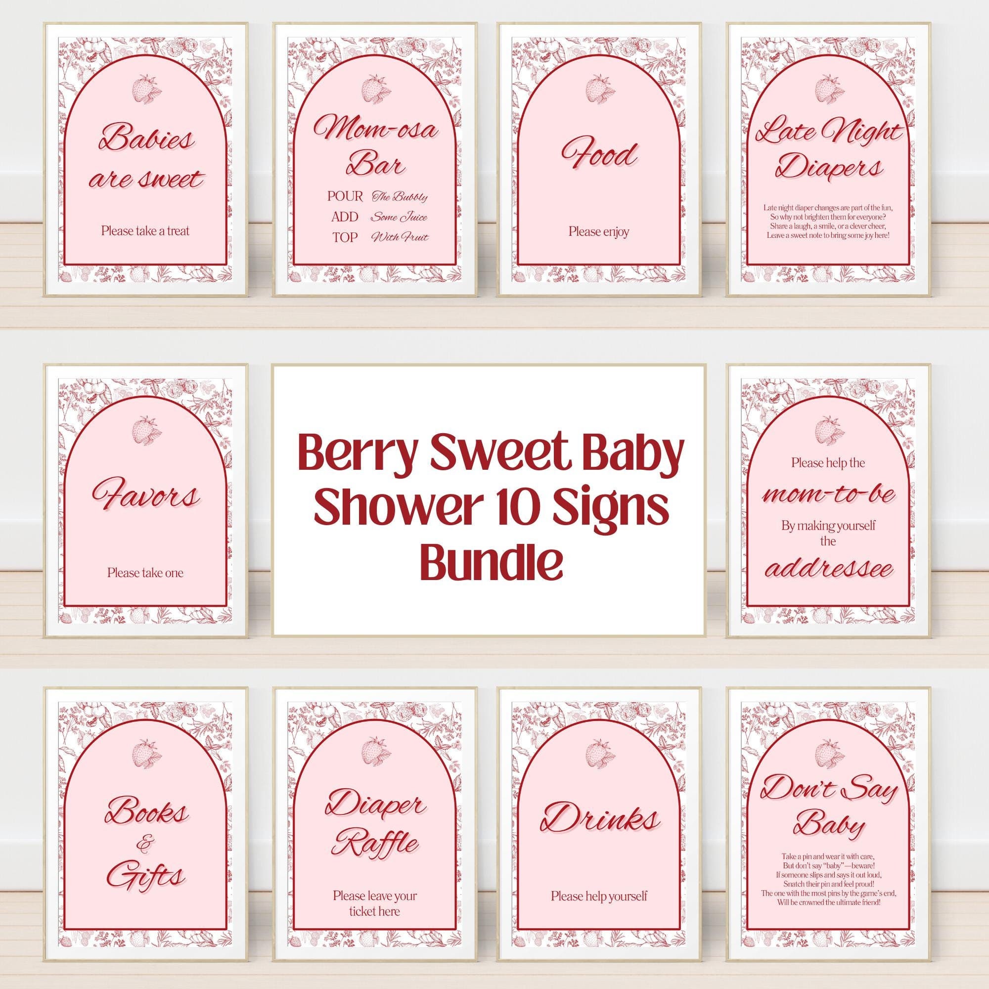 Berry Sweet Babyshower Bundle Sign Printable Template Strawberry ...