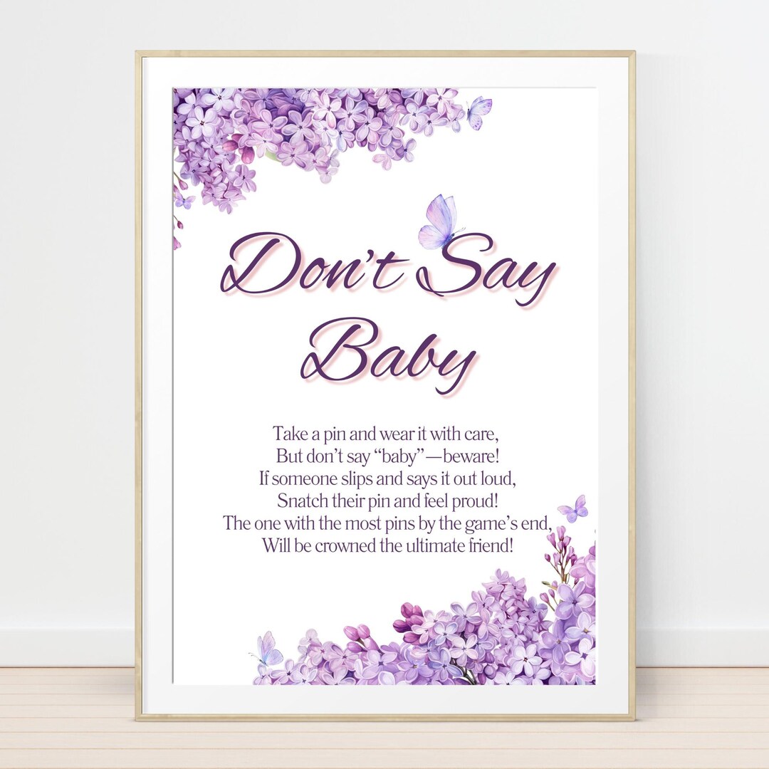 Babyshower Dont Say Baby Sign Printable Lavender Babyshower Sign Purple ...